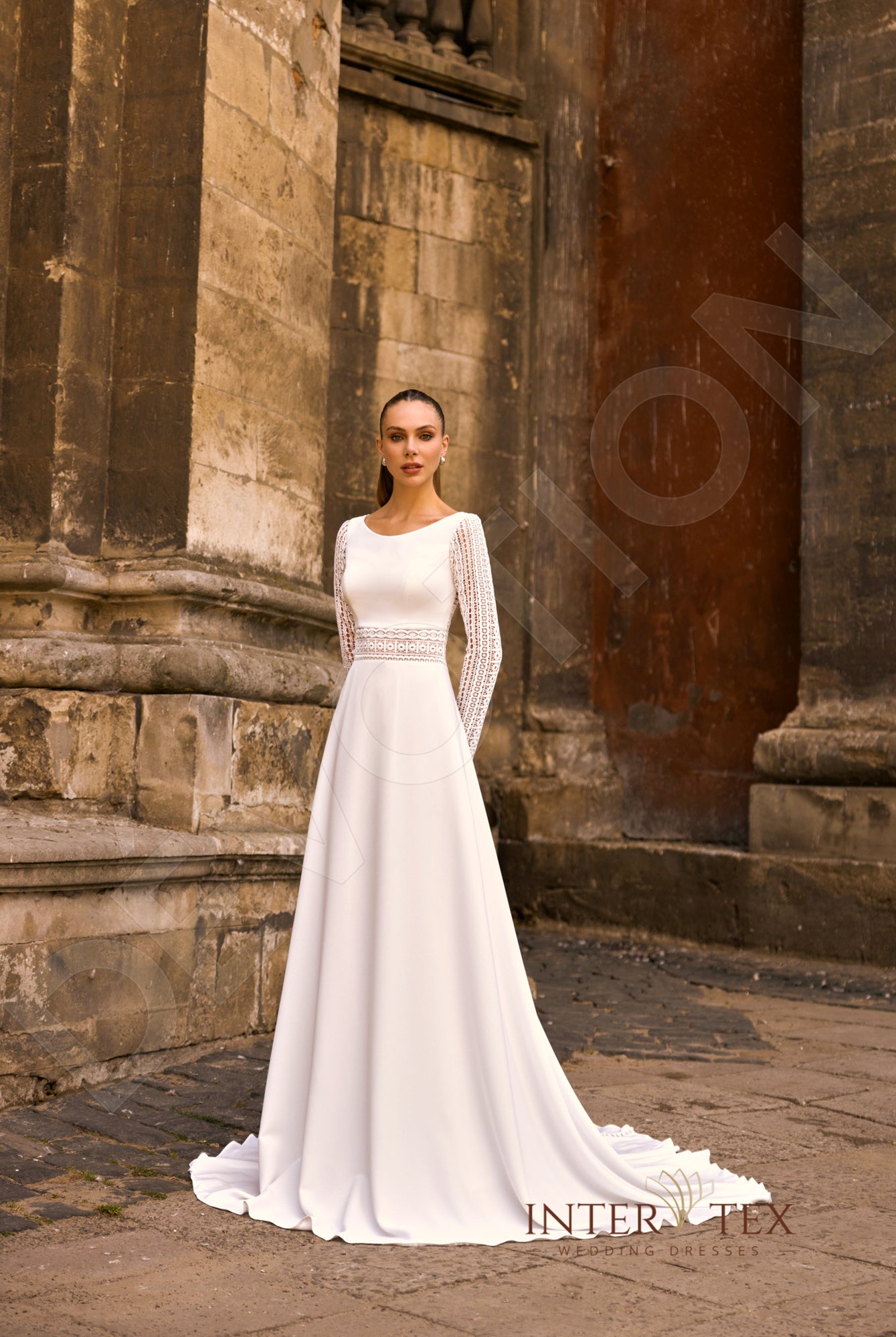 Idan A-line Boat/Bateau Milk Wedding dress