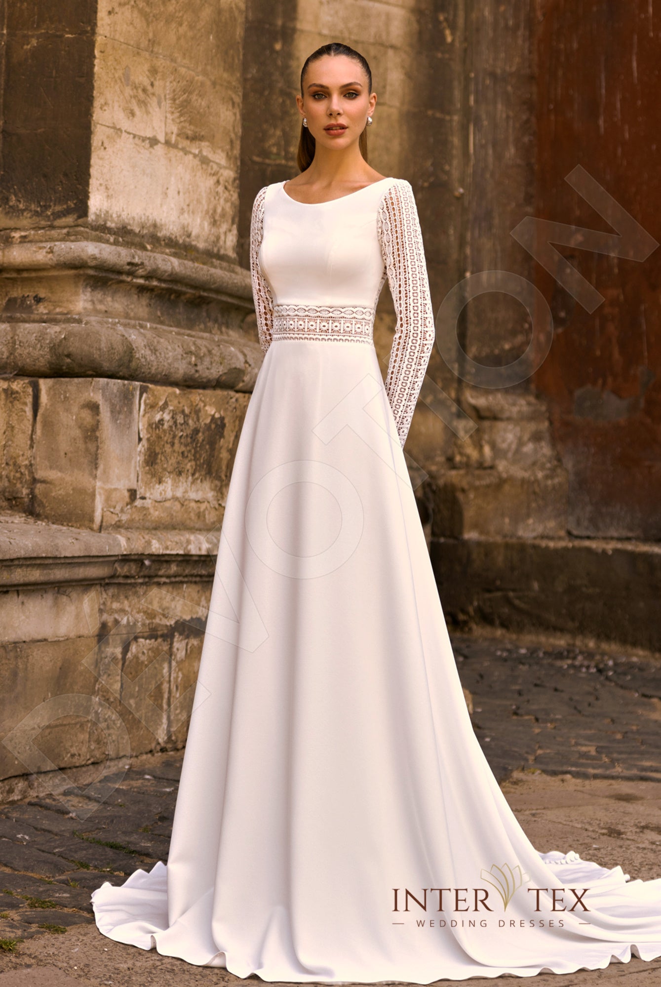 Idan A-line Boat/Bateau Milk Wedding dress